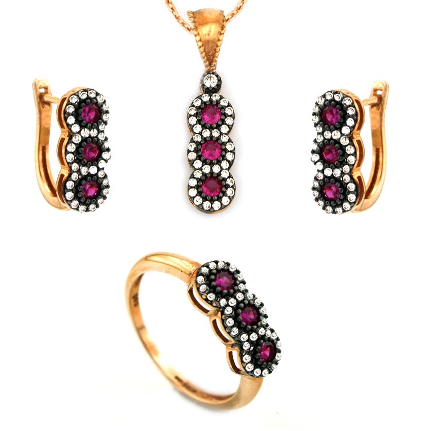 Elmas Görünümlü Kırmızı Taşlı Altın Takım Set (!4 Ayar) Modelleri ve ...